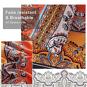 Boho Comforter Set Queen Size 8 Piece Bed in a Bag Burnt Orange Paisley Fall Comforter and Sheet Set Bohemian Striped Bedding Set,Soft Microfiber Complete Bedding Set