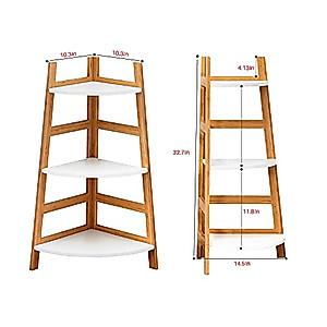 Forevich Bamboo Corner Shelf 3 Tier Ladder Storage Bathroom Shelf for Home Office Rack for Display Corner