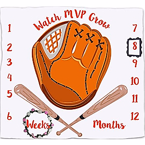 EARVO Baby Monthly Milestone Blanket, Photo Prop for Newborn Growth Photography, Baseball Month Blanket for Baby Boy Shower Gift Baby Growth Blanket boy, 40x40 inches, EADS254