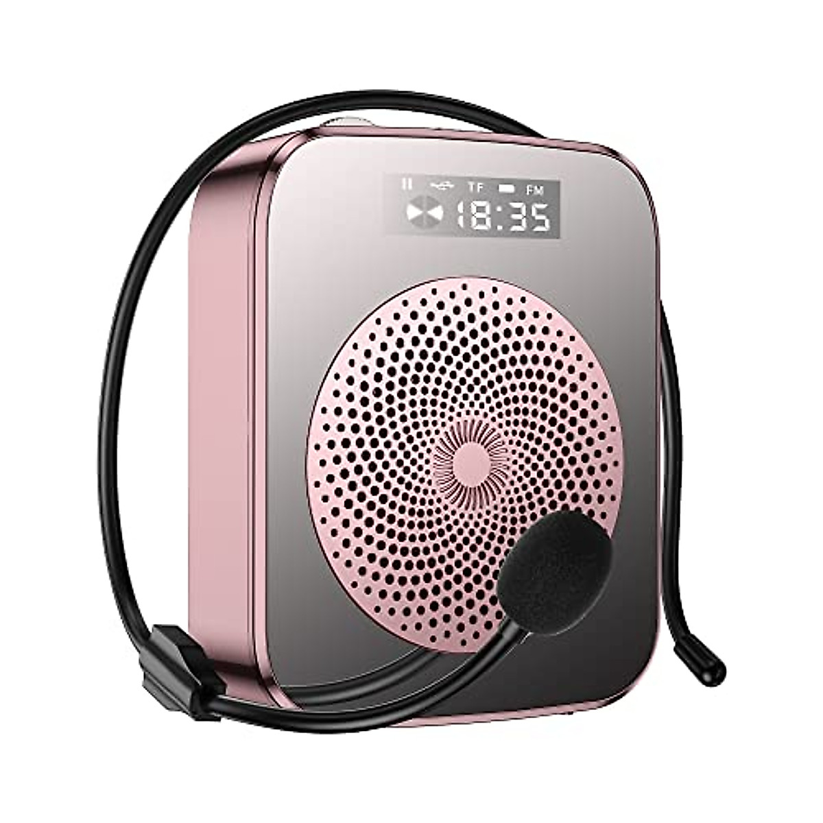 Uonkeus Portable Rechargeable Voice Amplifier Mini Wired Microphone Headset & Waistband Personal Power Amplifiers Loudspeaker for Teachers, Coaches, Tour Guides, Meeting, Presentation (Rose Gold)