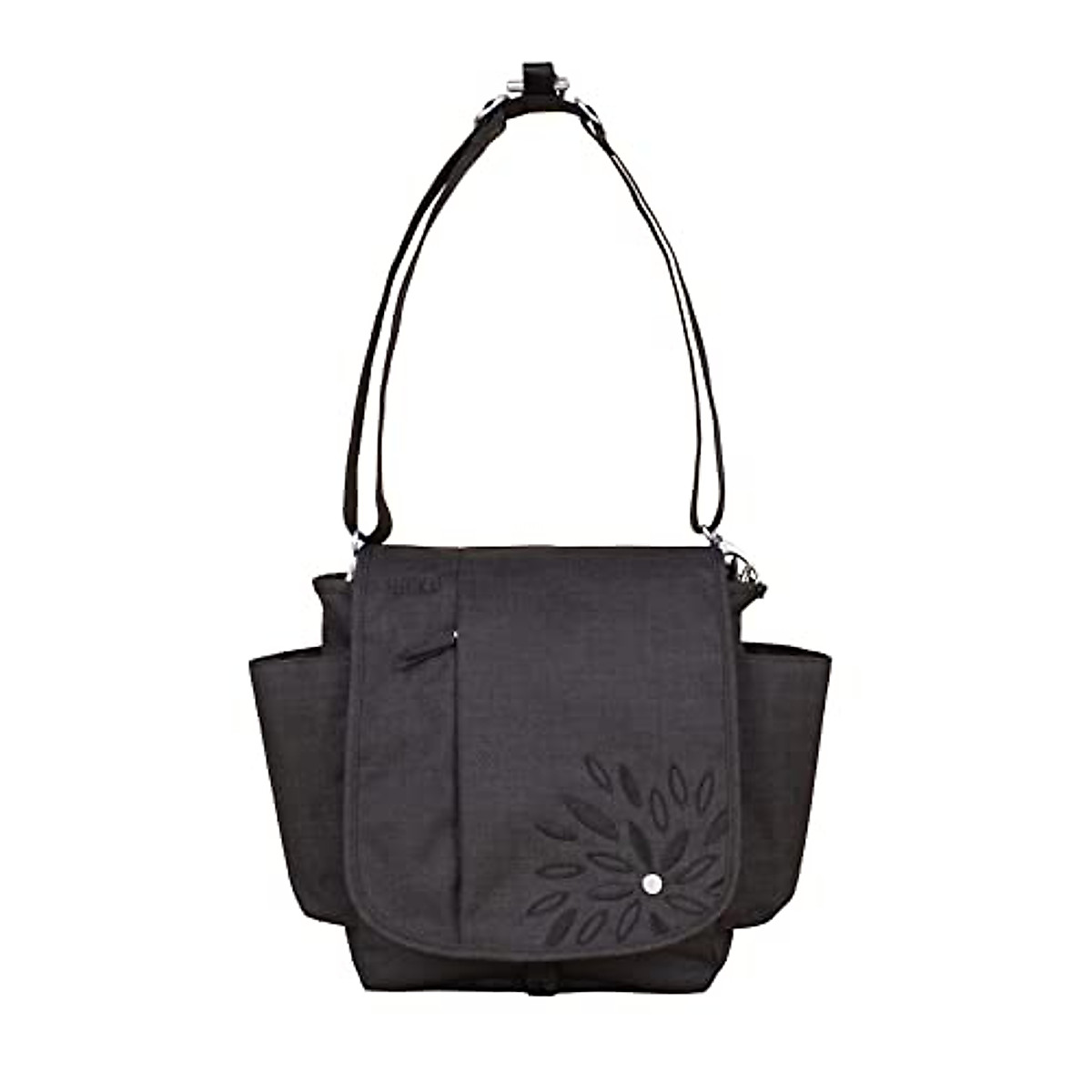 HAIKU To Go Convertible 2.0 Crossbody and Backpack Messenger-Style Travel Bag with Adjustable Shoulder Straps and Dual Water Bottle Pockets, Black in Bloom