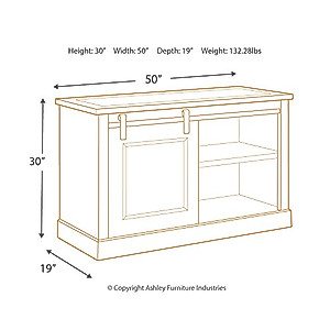 Signature Design by Ashley Jonileene Farmhouse 50" Credenza with Sliding Barn Door, Distressed White