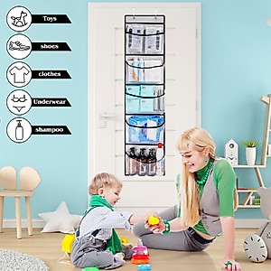Hanging Shelves Over the Door Organizer Storage for Closet with 5 Mesh Pockets Organizers, Days of the Week Clothes Organizer for Bathroom Bedroom, 2 Pack