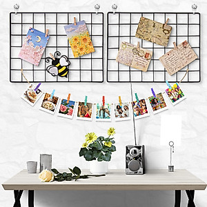 6 Pack 16 x 12 Inch Black Wall Grid Wire Panel with Accessories 1 Black Hanging Wire Basket, 1 Shelf, 1 Hook Rack, 2 Letter Sorter Shelf, 20 Clips, 12 Non Trace Nail, 2 Hemp Rope, Photo Home Decor