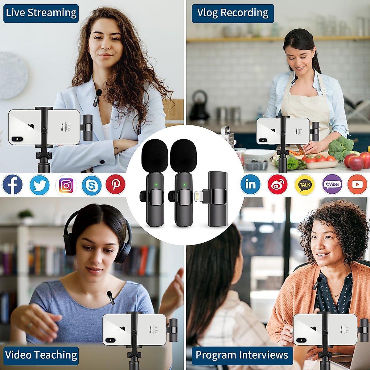 Caymuller Professional Wireless Lavalier Lapel Microphone for iPhone iPad, Mini Lapel Mics Plug-Play 2.4G Ultra-Low Delay Noise Reduction Chip for Video Recording Interview Podcast Vlog YouTube Tiktok