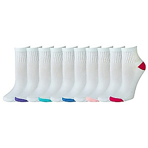 Amazon Essentials Women's Cotton Lightly Cushioned Ankle Socks, 10 Pairs, White, 8-12