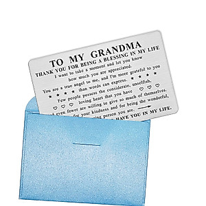 ABNTY Grandma Gifts for Mothers Day, Grandma Birthday Gift, Thank You Grandmother Gifts, Appreciation Grandma Card, Steel Engraved Wallet Card Insert