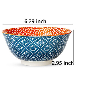 Lawei 6 Pack Ceramic Cereal Bowls, 23 Oz Colorful Soup Bowls for Kitchen, Porcelain Deep Bowls Set for Soup, Salad, Pasta, Rice, Ice Cream and Oatmeal, Microwave Dishwasher Safe