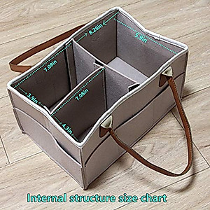 MARKKEER Baby Diaper Caddy Organizer, Nursery Storage Bin Car for Diapers and Baby Wipes, Changing Table Diaper Caddy, Portable Baby Essentials Basket Holder Tote Bag for Girl Boy (large,Beige)