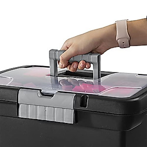Sterilite 18719004 Portable File Box, Black with Clear Storage Lid and Titanium Handle and Latch, 4-Pack