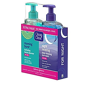 Clean & Clear 2-Pack Day & Night Daily Face Cleansers, Morning Burst Hydrating Facial Cleanser & Night Relaxing Deep Cleansing Face Wash, Oil-Free & Won't Clog Pores, 2 x 8 fl. oz