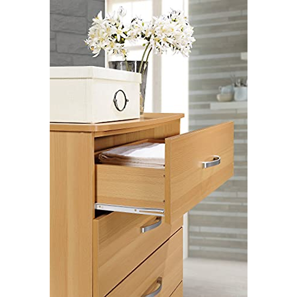 HODEDAH IMPORT 5 Drawer Chest, with Metal Gliding Rails, Beech, 47.8x31.5 inches
