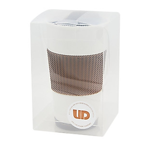 UDMG Ceramic Double Wall Insulated Travel Coffee Cup with Slider Lid, Silicone Sleeve & Built-in Coaster, 10 fl.oz (Coffee)