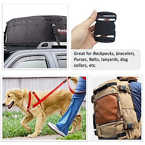 EesTeck 2 Set 1.5 Inch Flat Dual Adjustable Plastic Quick Side Release Plastic Buckles and Tri-glide Slides for Luggage Straps Pet Collar Backpack Repairing (Black, Fit For 1.5”/38mm Webbing Straps)