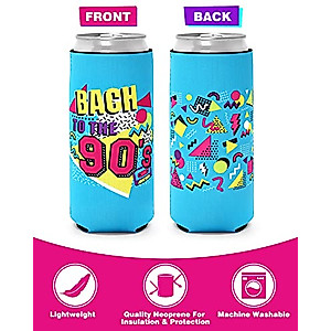 90s Bachelorette Party Can Sleeves 12 Pack Bach to the 90s Slim Can Covers Skinny Neoprene Drink Soda Can Bottles Holders for Retro Bridal Shower Party Supplies