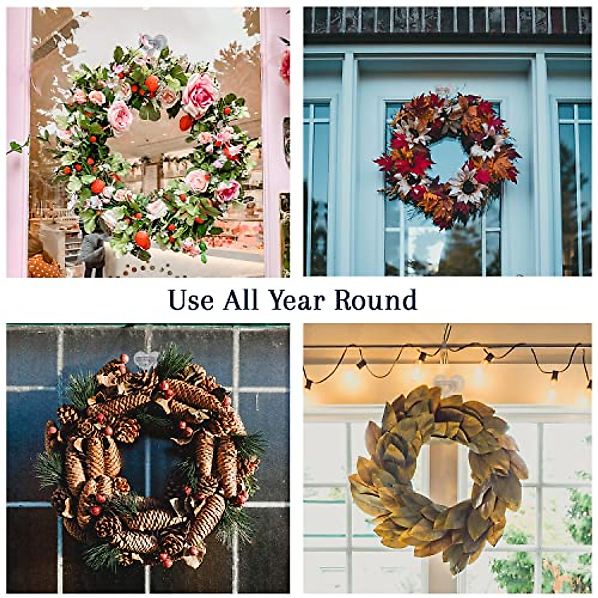LITES-UP Heavy Duty Double Suction Cup Hook Reusable Wreath Hanger - Holds up to 25 LBs - Set of 2