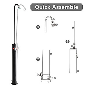 VINGLI 7FT Solar Heated Shower, Pool Solar Shower Kit with Shower Head for Outdoor Backyard Poolside Beach Pool Spa,Black