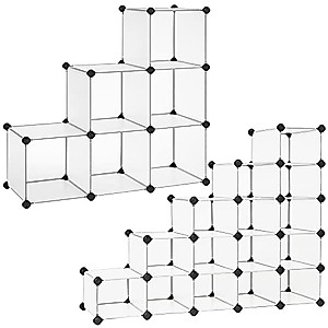 SONGMICS Cube Storage Organizer Bundle with Shoe Rack, Customizable Plastic Cabinet, Modular Bookshelf Storage Unit, Space-Saving for Entryway, Closet, Living Room, Bedroom, White ULPC06W and ULPC44S