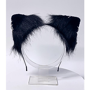 VIGVAN Cat Cosplay Ears Accessories Punk Gothic Cross Cat Ears Headbands clips (Black)