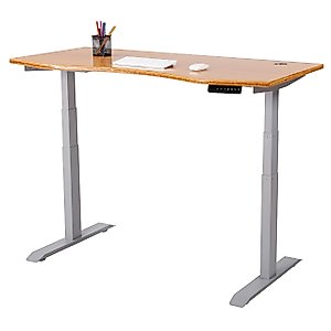 UNICOO - Electric Stand Up Desk Dual Motor, 3 Stage Up Lifting Legs with 1 Inch Thick Bamboo Table Top, LED 4 Memory Control Keypad (Gray Dual Motor Frame/Bamboo Nature Top)