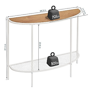 SAYGOER Console Table 2 Tier Narrow Entryway Table with Storage Shelves Half Moon Sofa Couch Table Small Entry Way Tables for Living Bedroom Hallway Office Easy Assembly, Oak White