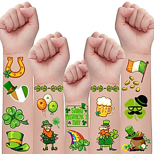 Partywind 70 PCS (10 Sheets) St Patrick's Day temporary Tattoos for Kids, St Patrick's Day Shamrock Decorations Accessories Party Favors Supplies, Cute Irish Saint Patrick's Day Face Tattoos Stickers