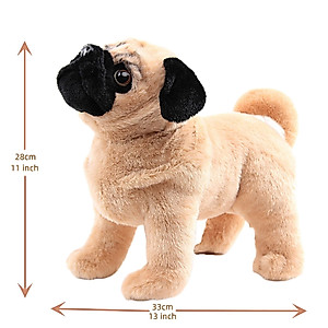 WinAdiGoo Cute Furry Realistic Pug Plush Doll Soft Stuffed Animal Toy 13 inch Cuddle Dog