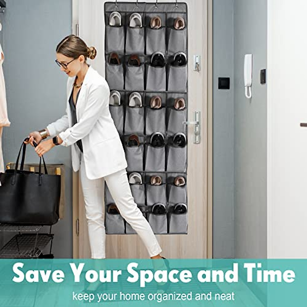 Shappy 3 Pack Over the Door Shoe Organizer Rack with 24 Large Fabric Pockets 12 Metal Hooks for Hanging Closet Holder Storage Men Women