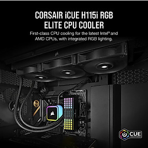 Corsair iCUE H115i RGB Elite Liquid CPU Cooler (16 Dynamic RGB LEDs, 140mm AF Elite Series FDB Fans, 280mm Radiator, iCUE Software Compatible, LGA 1700, 1200, 115X, 2066, and AM4 Sockets) Black