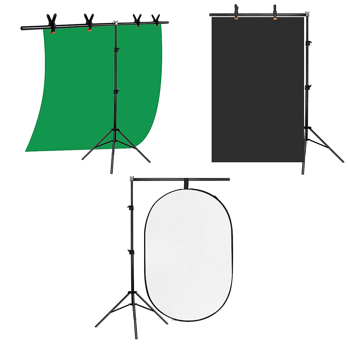 T-Shape Backdrop Stand 1.5 x 2m for Parties, BDDFOTO Photo Studio Background Stand System Height-Adjustable Tripod Stand with 4 Backets for Photo Studio Video Photography
