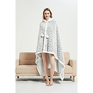 Chic Home Auburn Snuggle Hoodie Wavy Animal Pattern Robe Cozy Super Soft Ultra Plush Coral Fleece Sherpa Lined Wearable Blanket with 2 Pockets Hood Drawstring Button Closure, Silver-White, 51” x 71”