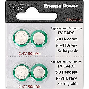 Enerpe 2.4V Replacement Batteries for TV Ears Headset 5.0 40810 (2-Pack)