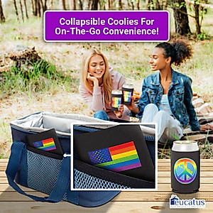 Super Vibrant, Be Proud LGBTQIA Coolies 6 Pc Set. Gay Pride Premium Soda Can Cooler Pack. Collapsible LGBTQ Ally Neoprene Novelty Drink Sleeves for Pop, Wine Coolers, Beer and Other Canned Beverages