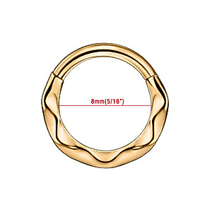 FANSING 316L Surgical Steel Wavy Hinged Cartilage Earring Hoop Piercing Earrings for Women Daith Helix Tragus 16 Gauge Septum Jewelry 8mm Nose Rings Septum Clicker Rose Gold