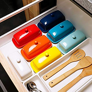 Sweese Butter Dish with Lid, 307.101 Porcelain Butter Keeper, 7.8 Inch Butter Holder with Handle Cover, Butter Container Perfect for East West Coast Butter, White