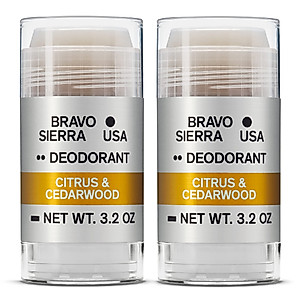 Aluminum-Free Natural Deodorant for Men by Bravo Sierra, 2-Pack - Long Lasting All-Day Odor and Sweat Protection - Citrus and Cedarwood, 3.2 oz - Paraben-Free, Baking Soda Free, Vegan & Cruelty-Free