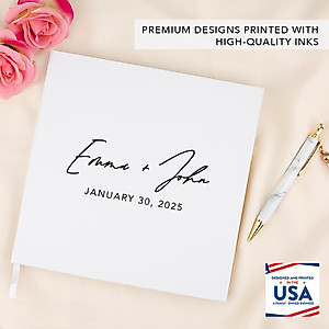 Andaz Press Personalized Wedding Guestbook with Gold Accents, Minimal Custom Guestbook, White Guest Sign-in Registry, 120 Pages 8.5" X 8.5" Memories Book for DIY Scrapbook Photo Album, Keepsake