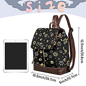 Leather Backpack Purse for Women, Print Dog Paw PU Leather Women Girls Ladies Backpack Multipurpose Daypacks Travel Bag, College Bookbag Water Resistant Casual Daypack Backpacks