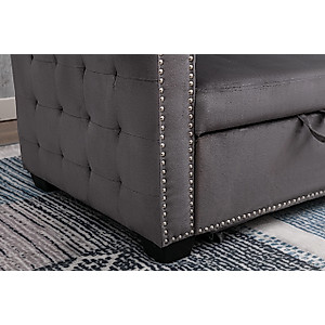 SONGG 77" L-Shape Sectional Sofa w/Storage Chaise, Velvet Reversible Convertible Couch with Pull Out Bed, Removable Cushions, Button Tufted Backrest, for Living Room, Office, Dark Gray