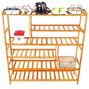 SoSo-BanTian1989 Bamboo Free Standing Shoe Rack, Shoes Storage Organizer Book Shelf Plant Stand (6-Tiers, Wood)