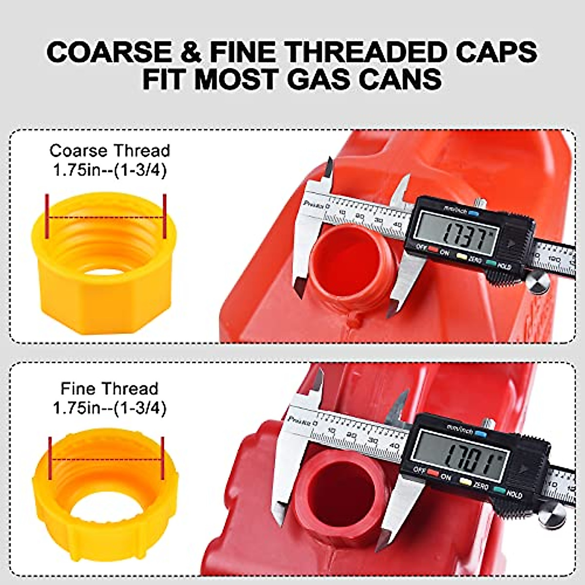 Gas Can Spout Replacement, Gas Can Nozzle,(1 Kit-Yellow) with 2 Screw Collar Caps(1 Coarse Thread &1 Fine Thread-Fits Most of The Cans) with Gas Can Vent Caps, Thick Rubber pad, Spout Cover, Base Caps