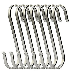 RuiLing 6-Pack Size X-Large Flat S Hooks Heavy-Duty Genuine Solid 304 Stainless Steel S Shaped Hanging Hooks,Kitchen Spoon Pan Pot Hanging Hooks Hangers Multiple uses.