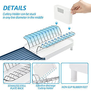 TOOLF Compact Dish Drainer, Small Expandable Dish Rack, Stainless Steel Dish Drying Rack with Removable Cutlery Holder, Anti Rust Plate Rack, Small Sink Drainer for Kitchen Countertop