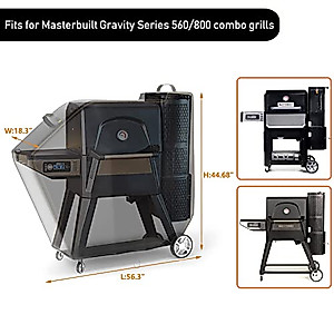 Grisun Grill Cover for Masterbuilt 800/560 Gravity Series Digital Charcoal Smoker Grills, 1680D UV-Resistant Waterproof Grill Cover, Replacement for Masterbuilt MB20080221, Pull Strings for fix, Black