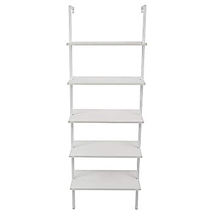 ACLULION 5 Tier Wall Mounted Ladder Shelves, Industrial Ladder Bookcase with Metal Frame and Wood Shelf, Modern Learning Bookshelf for Living Room, Bedroom, Office (24" W x 12" D x 71" H, White)