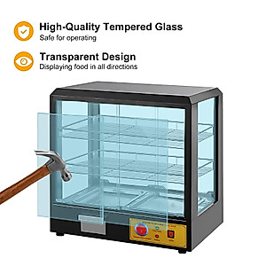 Hot Food Display Case, 3-Tier Glass Door Pastry Display Case, 500W Food Buffet Display for Pastry, Sandwich, Energy-Saving Restaurant Warmer