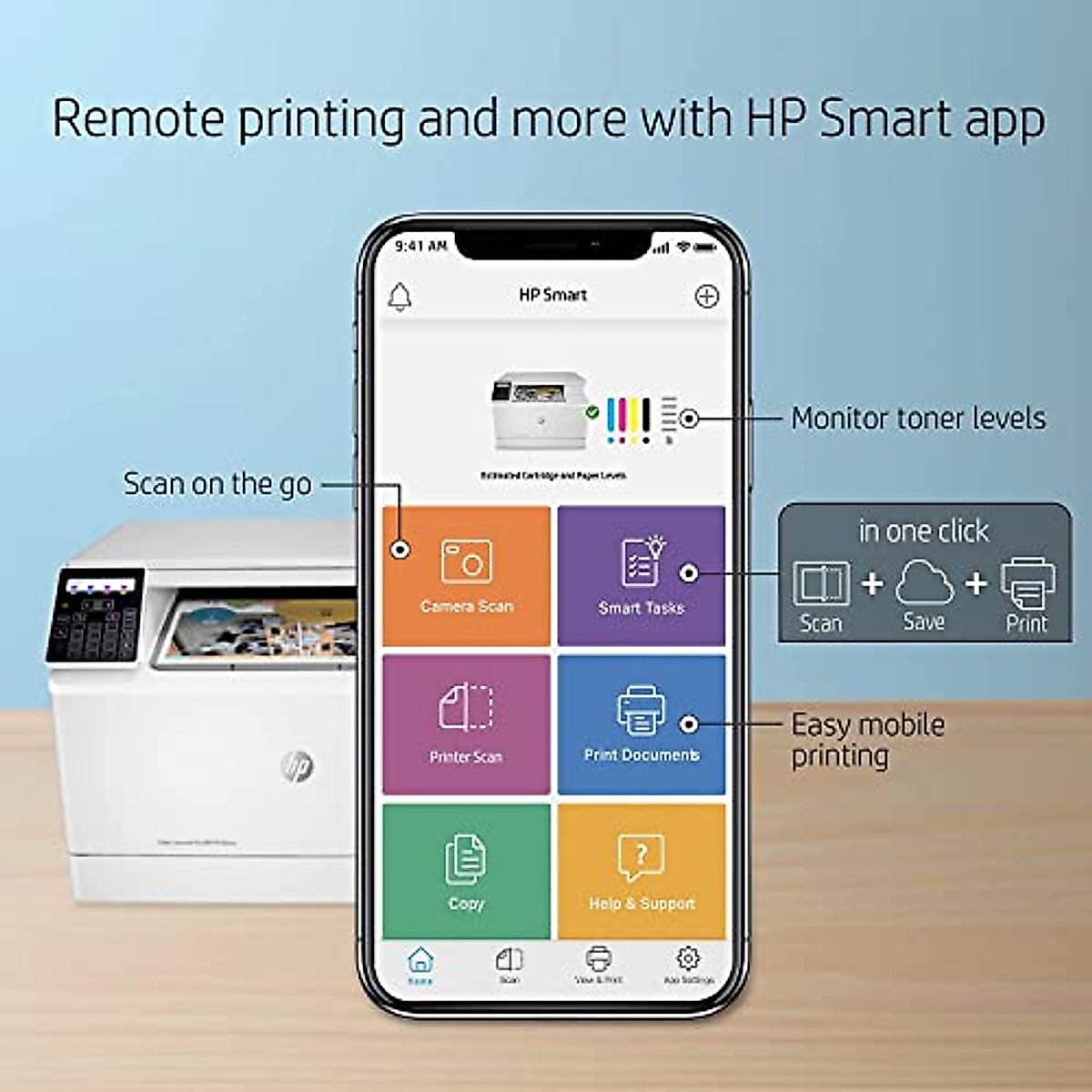 HP Color Laserjet Pro MFP M182nw Wireless All-in-One Laser Printer, Print Scan Copy, 17ppm, Auto-On/Auto-Off Function& Numeric Keypad, Compatible with Alexa -WULIC Printer Cable