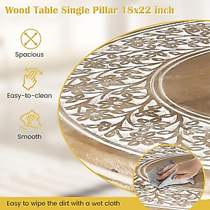 Wooden Pillar Round End Table, Modern Round Wooden Coffee Table, Living Room Rustic Side End Table for Magazines, Books, Plants & Perfect for Christmas Decoration -18x22 Inch White Wash