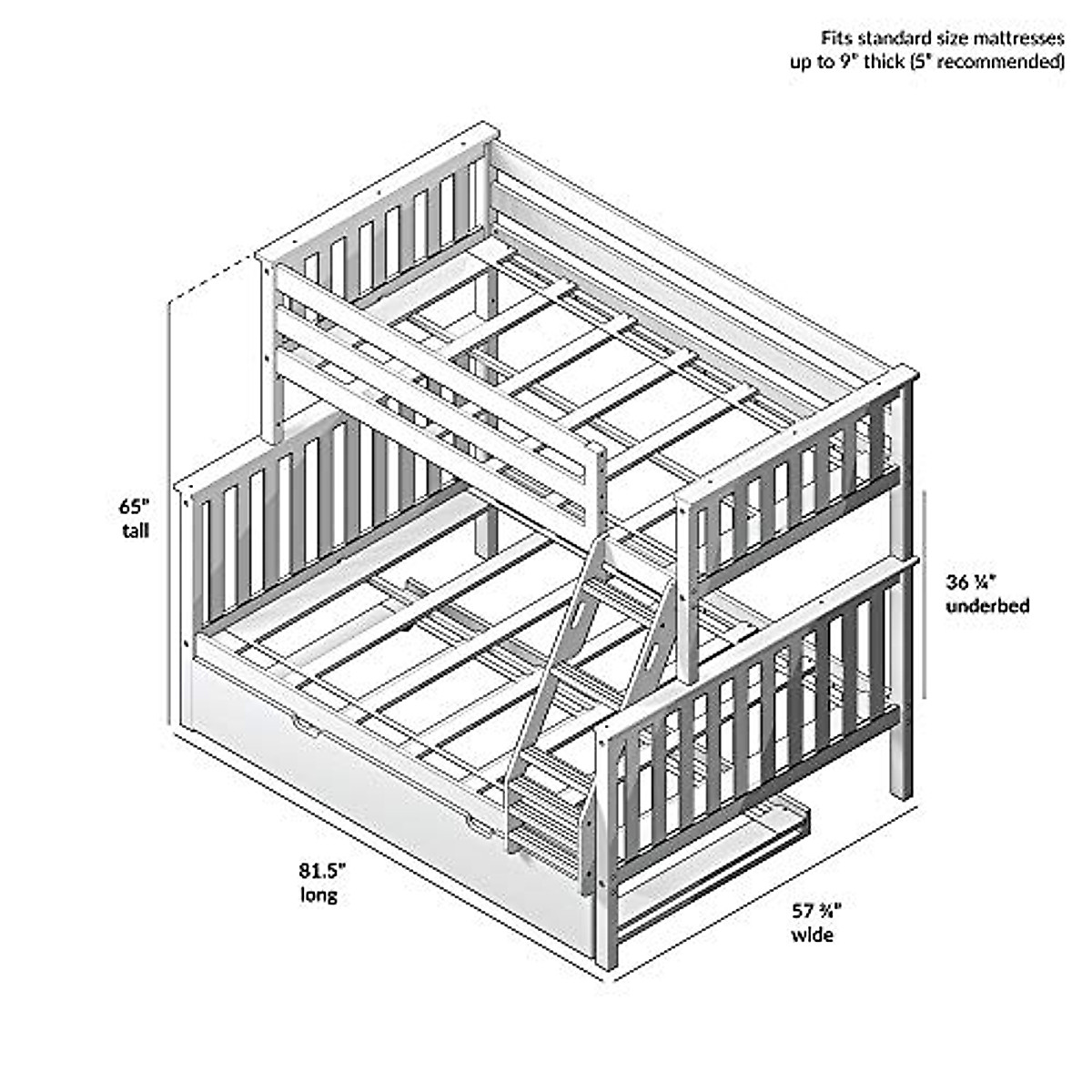 Max & Lily Bunk Bed, Twin-Over-Full Wood Bed Frame For Kids With Trundle, Espresso