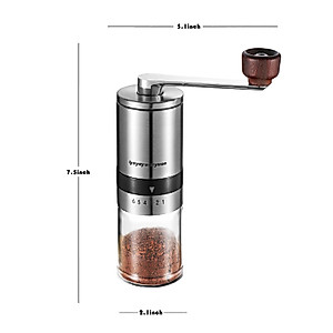 Manual Coffee Bean Grinder | Ceramic Burr with 6 Adjustable Settings | Portable Hand Coffee Mill for Espresso, French Press, Cold Brew & Drip Coffee | Easy to Use & Clean at Home, Travel, Camping